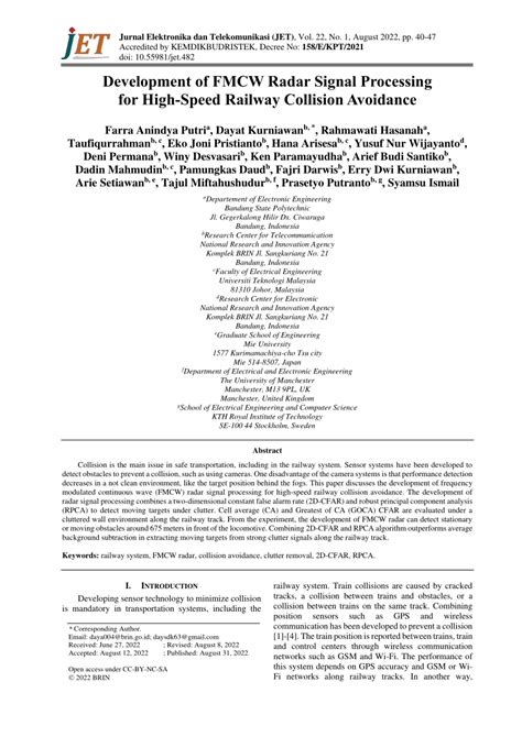 Pdf Development Of Fmcw Radar Signal Processing For High Speed Railway Collision Avoidance
