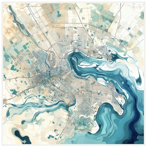 Premium Photo Teal And White Illustration Of A City Map