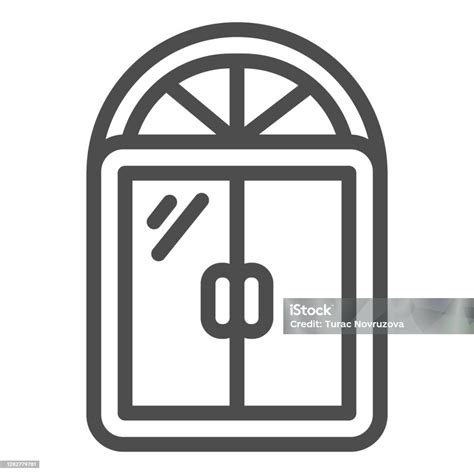 윈도우 라인 아이콘 가구 개념 흰색 배경에 창 프레임 기호 모바일 개념 및 웹 디자인을위한 윤곽 스타일 반원형 골동품 창 아이콘 벡터 그래픽 0명에 대한 스톡 벡터 아트 및