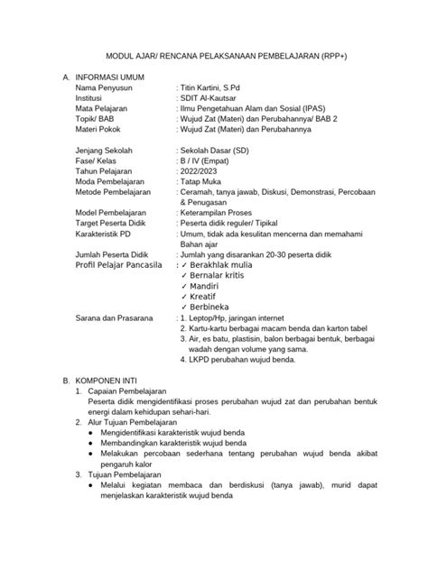 Modul Ajar Rencana Pelaksanaan Pembelajaran Rpp Berdiferensiasi Pdf