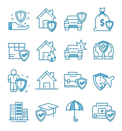 개요 스타일 보험 아이콘 세트 프리미엄 벡터
