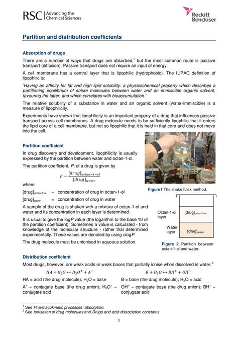 Partition And Distribution Coefficients Study Notes Molecular Structure Docsity