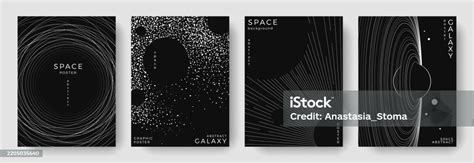 추상적 인 우주 천문학 배경 세트입니다 라인 아트 단순 은하 행성 블랙홀 흑백 과학의 미래 개념입니다 커버 포스터 배너 전단지 브로셔를 위한 미래지향적인 미니멀 디자인 0
