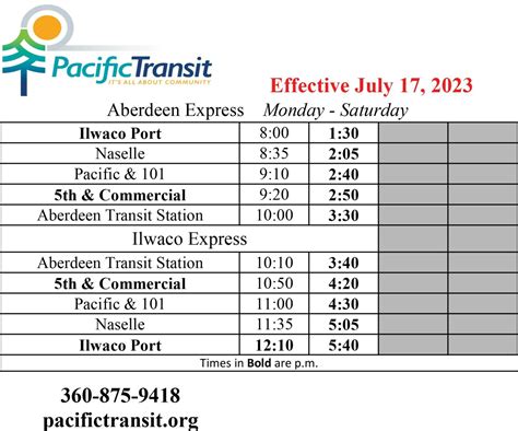 Pacific Transit Bus Schedule Routes And Schedules Tpayw