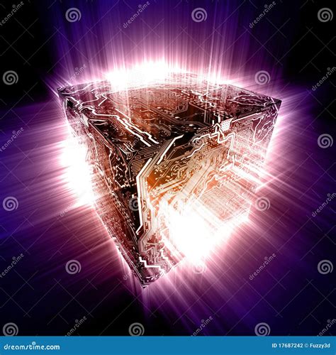 3d Render Bitmap Electronic Circuit Cube Stock Illustration