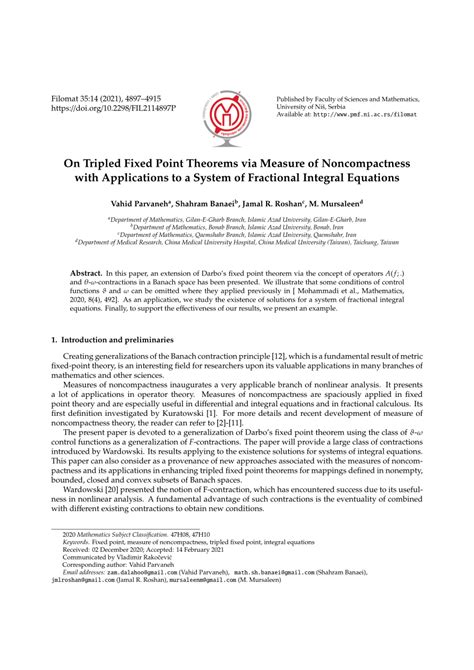 Pdf On Tripled Fixed Point Theorems Via Measure Of Noncompactness With Applications To A
