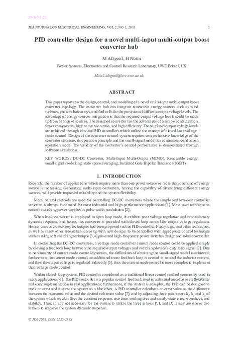 pdf pid controller design for a novel multi input multi output boost