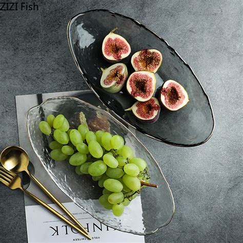 황금 가장자리 유리 과일 트레이 반투명 유리 캔디 샐러드 디저트 플레이트 일본식 가정용 식기디시 And 플레이트 Aliexpress