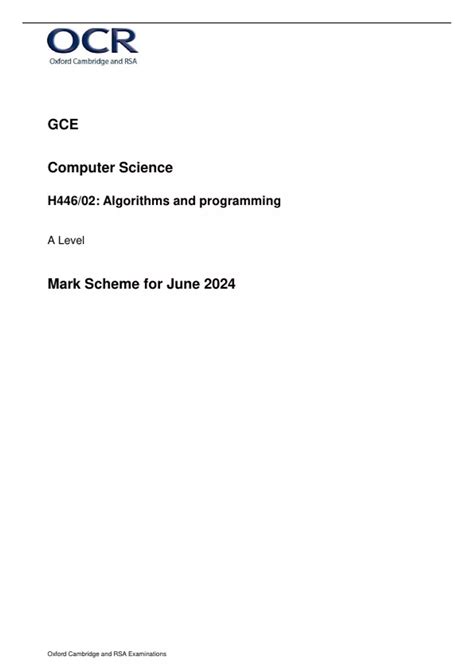 2024 Oxford Cambridge And Rsa Gce Computer Science H44602 Algorithms And Programming A Level