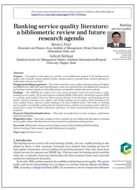 Banking Service Quality Literature A Bibliometric Review And Future Research Agenda Nirma