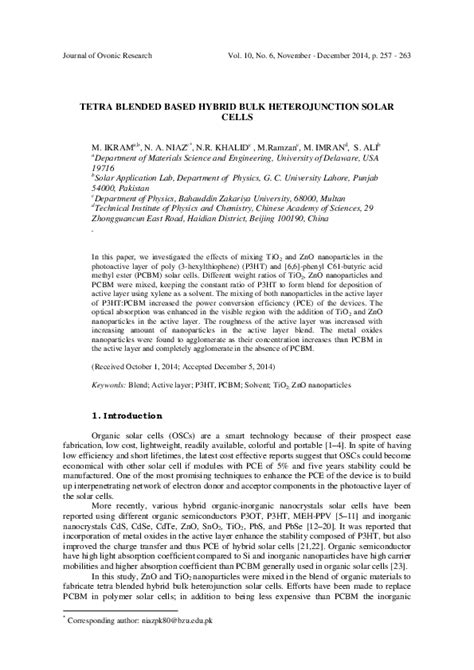 Pdf Tetra Blended Based Hybrid Bulk Heterojunction Solar Cells