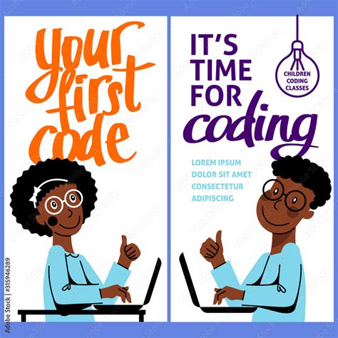 A Vertical Image For Smartphone Of A Black Girl And Boy Who Study Coding A Vector Image For A