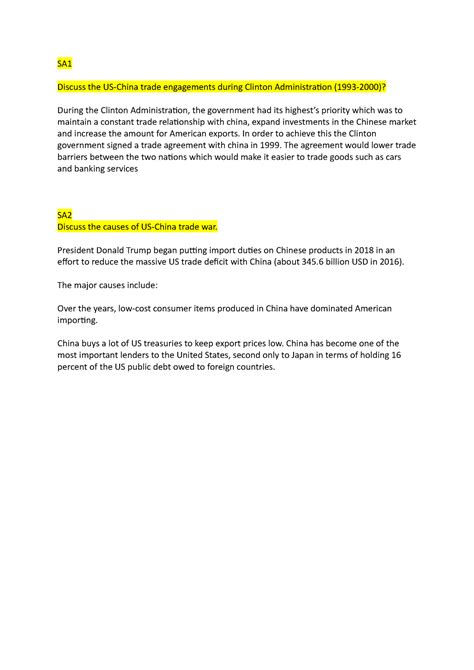 Week 7 These Are The Weekly Tutorial Questions Answers For Ecx2630 Sa Discuss The Us China