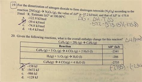 Solved 19 For The Dimerization Of Nitrogen Dioxide To Form