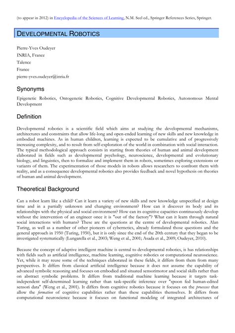 Pdf Developmental Robotics