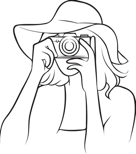 Woman Holding Camera Line Drawing 21194436 Vector Art At Vecteezy
