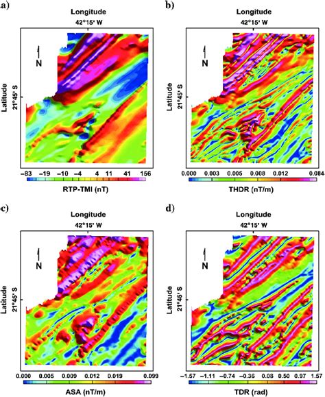 A Rtp Map Of The Magnetic Anomalies Shown In Figure 7 B Thdr Of