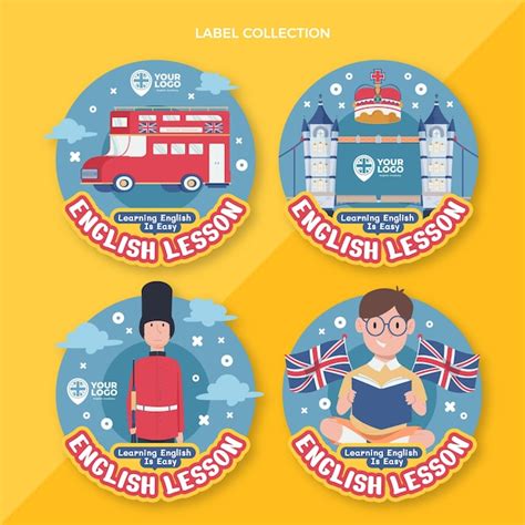 Colección De Etiquetas Planas De Lecciones De Inglés Vector Gratis