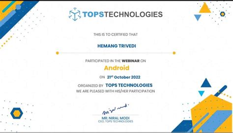 Hemang Trivedi On Linkedin Certificate By Tops Technology For Android
