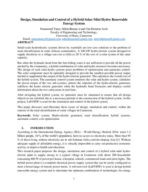 Doc Design Simulation And Control Of A Hybrid Solar Mini Hydro Renewable Energy System