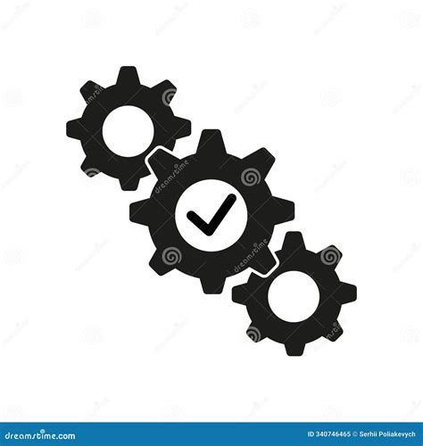 Three Cogwheels Icon Check Mark Inside Gear Black And White Gears Vector Technical Symbol