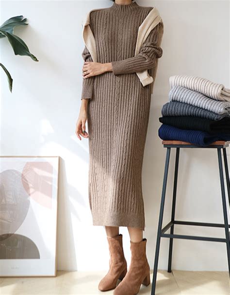 미소706 [무배] 포근 캐시미어 골지 니트 롱 원피스 6color 보들 따뜻소재 위시버킷