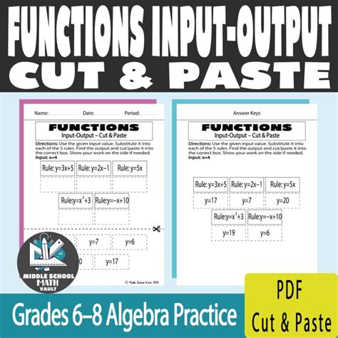 Functions Input Output Cut And Paste Activity Solving Functions Worksheets