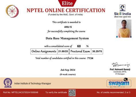 Nptel Databasemanagement Elitecertificate Continuouslearning