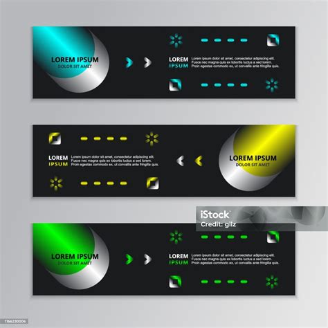 빛나는 네온 현대 디자인 배경 벡터와 검은 색 추상 모양 배너 템플릿의 집합 0명에 대한 스톡 벡터 아트 및 기타 이미지 0명 3차원 형태 개념 Istock