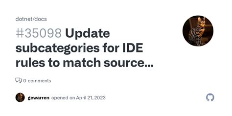 Update Subcategories For Ide Rules To Match Source Code · Issue 35098 · Dotnetdocs · Github