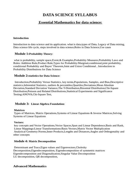 Aiml Data Science Genai Course Syllabus Pdf Matrix Mathematics