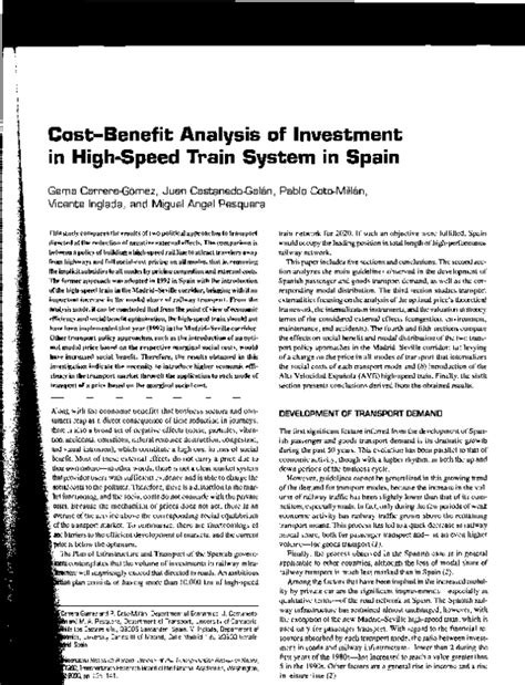 Pdf Cost Benefit Analysis Of Investment In High Speed Train System In