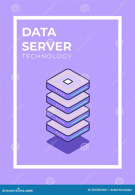 Data Server Poster Concept Cloud Server Technology In Retro Style Isometric Cover Big Data