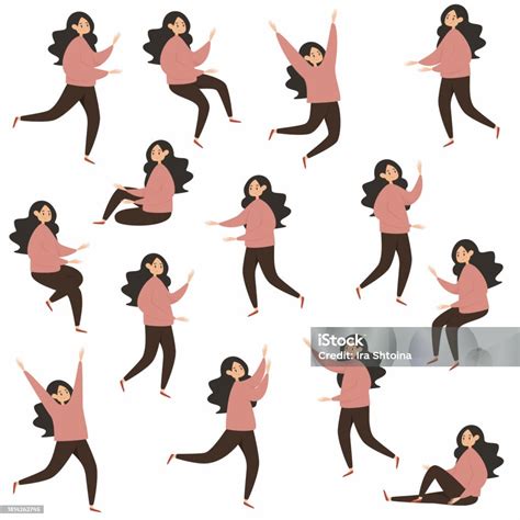 벡터 일러스트 레이 션입니다 다양한 포즈를 취한 여성의 캐릭터 경쟁에 대한 스톡 벡터 아트 및 기타 이미지 경쟁 대회 벡터 Istock