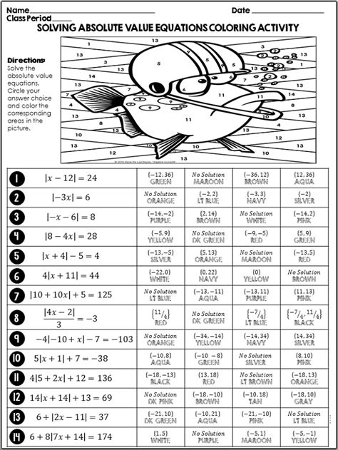 Color By Number Solving Two Step Equations Worksheets Activity