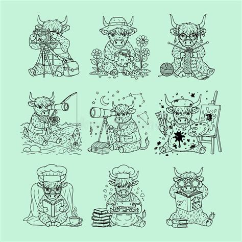 Highland Cow Line Art Stock Illustrations 438 Highland Cow Line Art