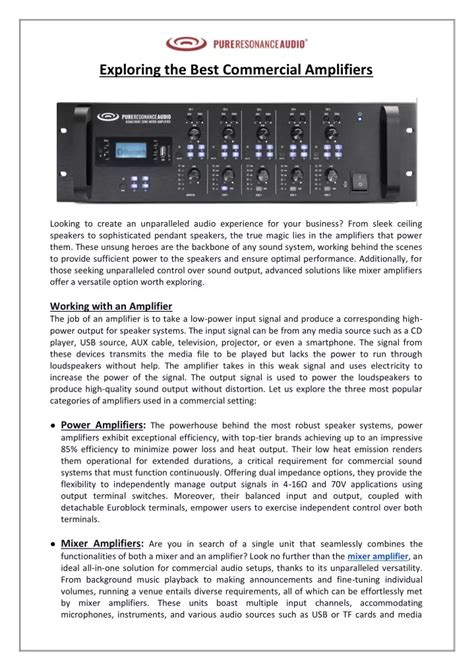 Ppt Pure Resonance Audio Exploring The Best Commercial Amplifiers Powerpoint Presentation