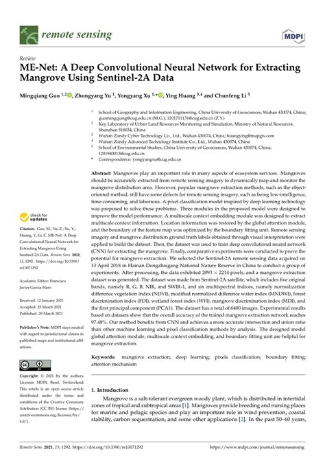 Pdf Me Net A Deep Convolutional Neural Network For Extracting Mangrove Using Sentinel 2a Data