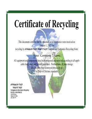 Recycling Certificate Template Fill Online Printable Fillable Blank PdfFiller