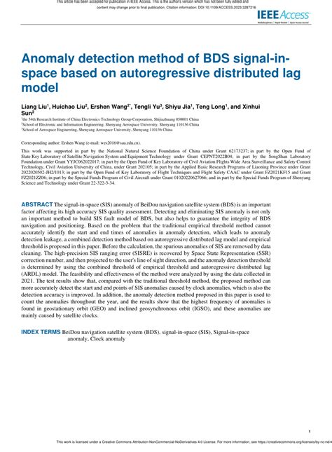 Pdf Anomaly Detection Method Of Bds Signal In Space Based On