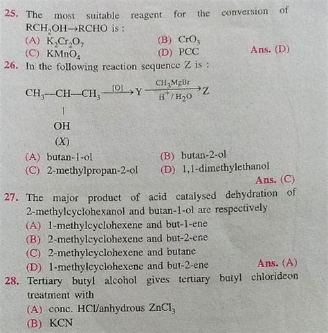 D 26 In The Following Reaction Sequence Z Is Ch3 −ch−ch3 Oo Yh Hh2