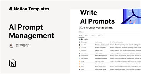 Ai Prompt Management Template By Togepilinhvuu Notion Marketplace