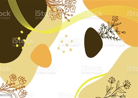 손으로 그린 최소한의 꽃 추상적 배경은 꽃 나뭇잎 기하학적 형태 액체 얼룩 및 패턴입니다 벽 장식을위한 세련된 포스터 디자인 개념에 대한 스톡 벡터 아트 및 기타 이미지