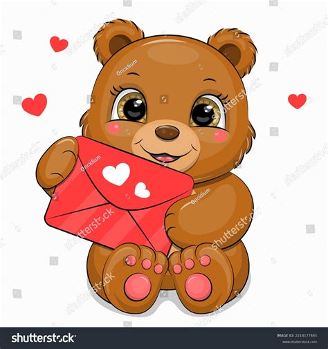 Cute Cartoon Brown Bear Holds Red Stock Vector Royalty Free