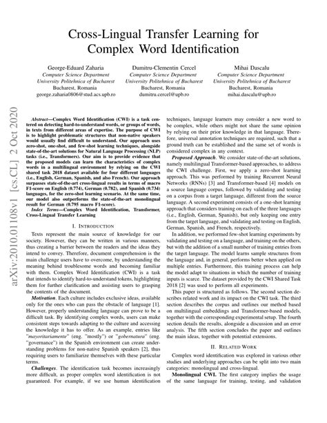 PDF Cross Lingual Transfer Learning For Complex Word Identification