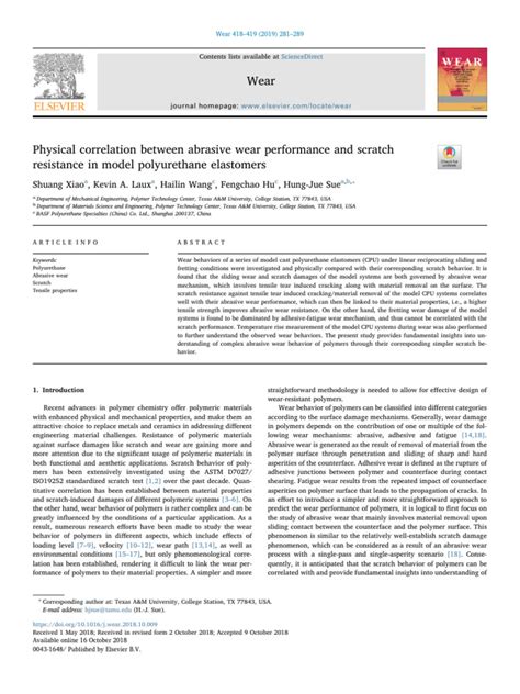 Physical Correlation Between Abrasive Wear Performance And Scratch Resistance In Model