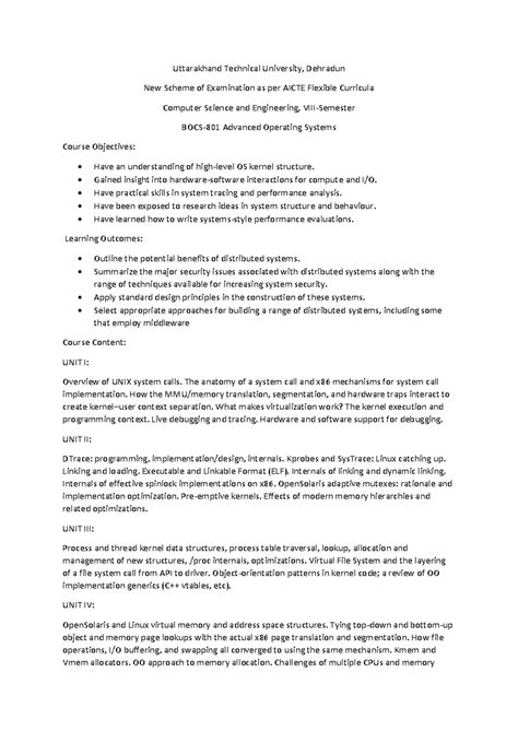 Advance Operating System Syllabus Uttarakhand Technical University Dehradun New Scheme Of