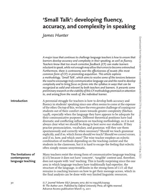 Small Talk Developing Fluency Accuracy And Complexity In Speaking Pdf Second Language