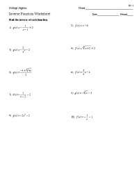 Inverse Function Worksheet Study Guides Projects Research Algebra Docsity