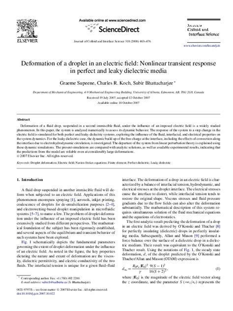 Pdf Deformation Of A Droplet In An Electric Field Nonlinear Transient Response In Perfect And